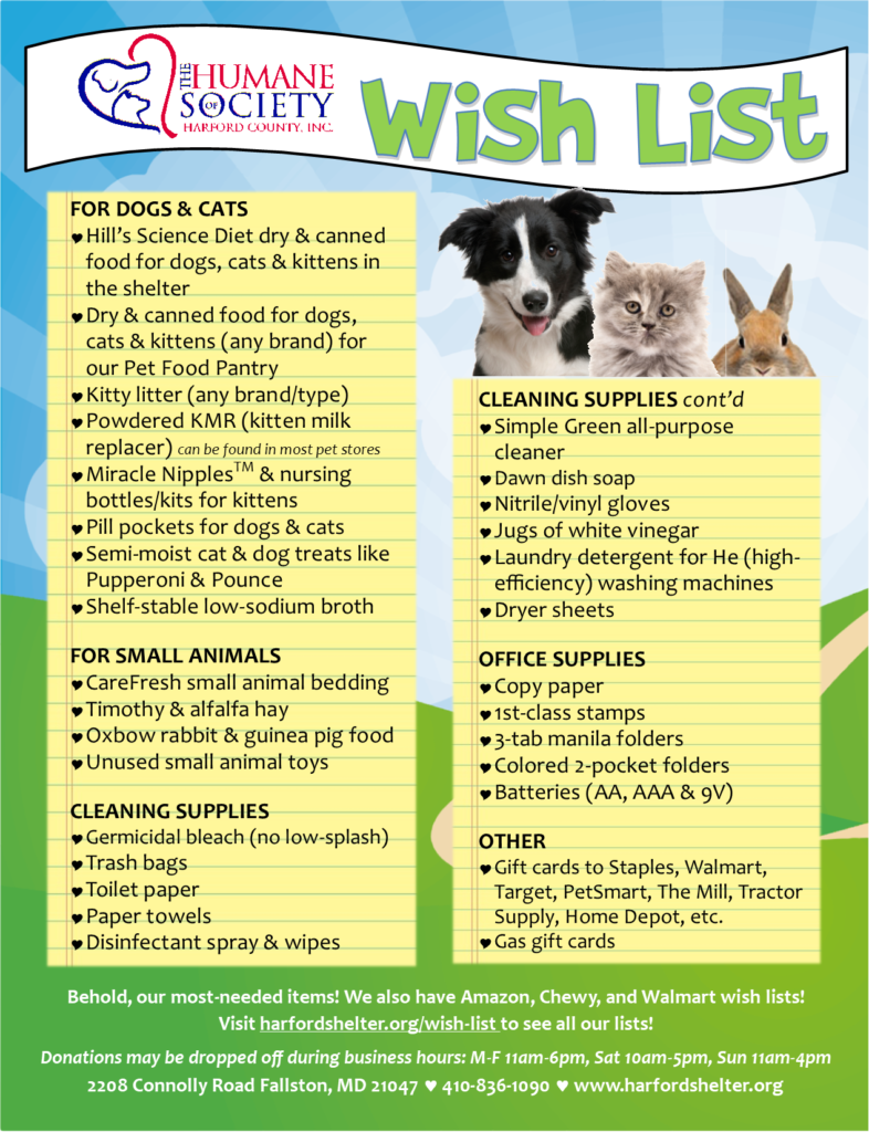 Wish List - The Humane Society of Harford County